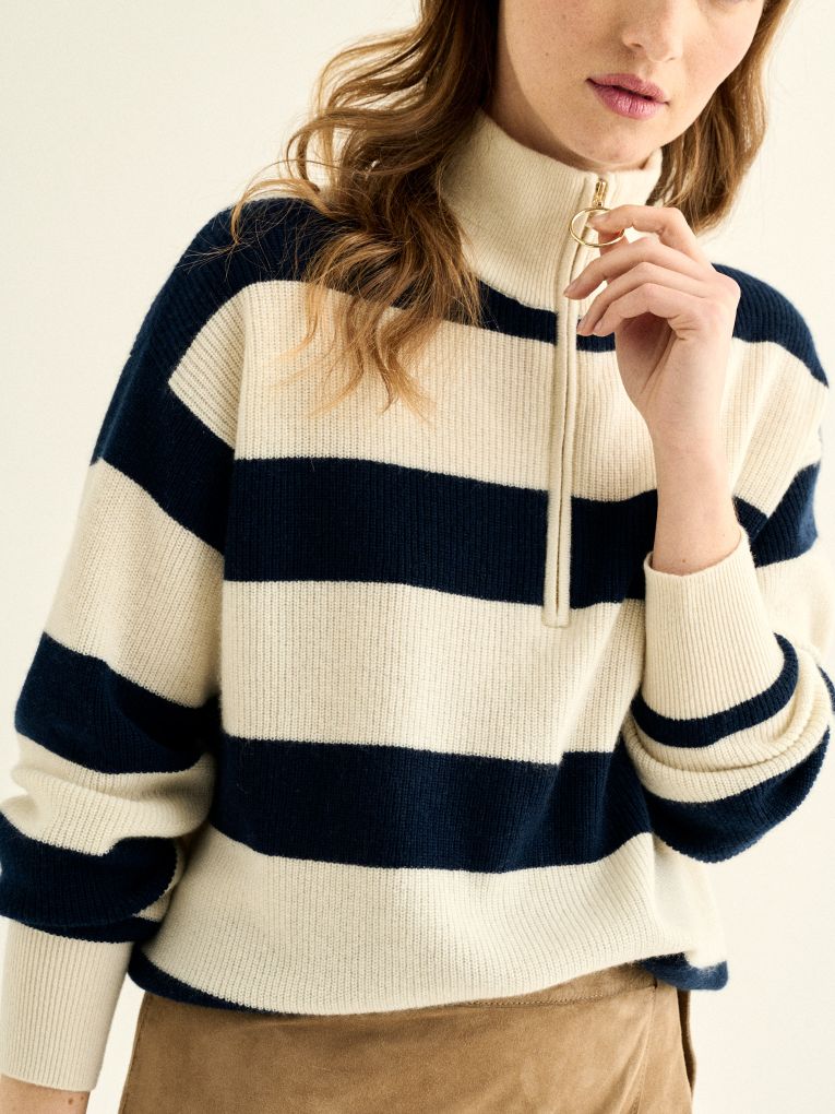 Marta - Cardigan en cachemire 4 fils col v beige pour femme