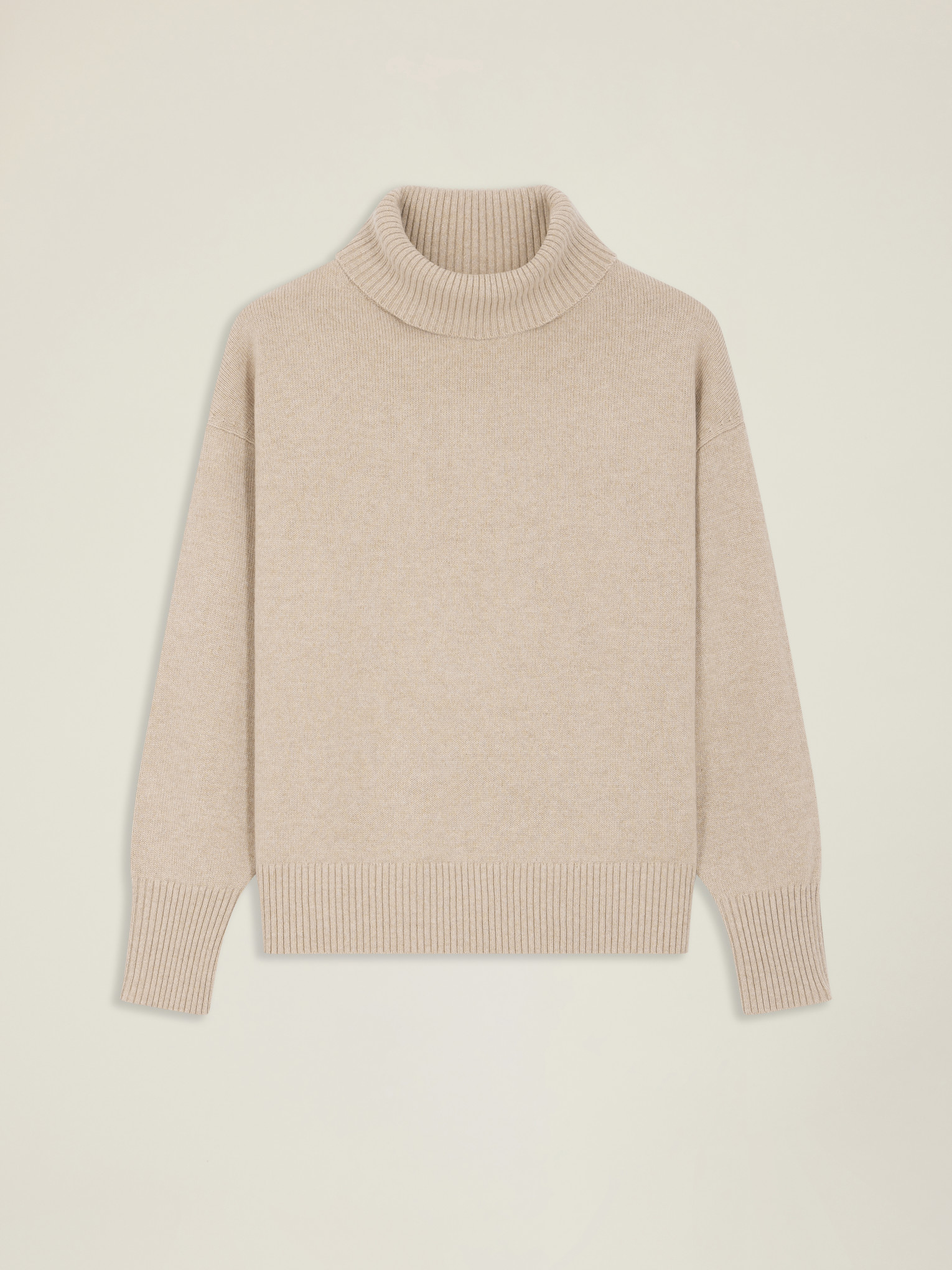 Karam - Pull col roulé en cachemire 4 fils beige clair pour femme