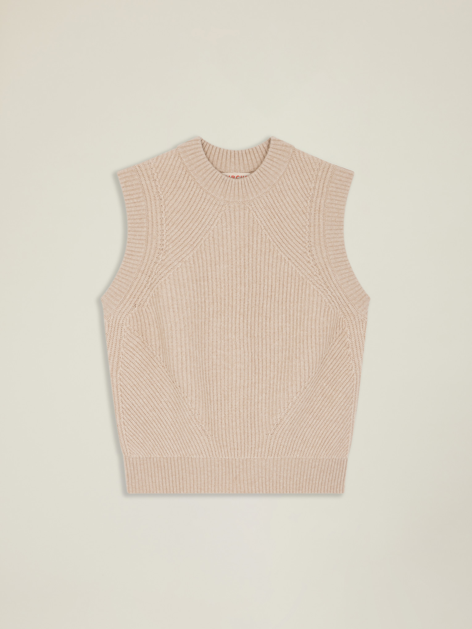 Darla - Pull col rond sans manches en cachemire 4 fils beige pour femme