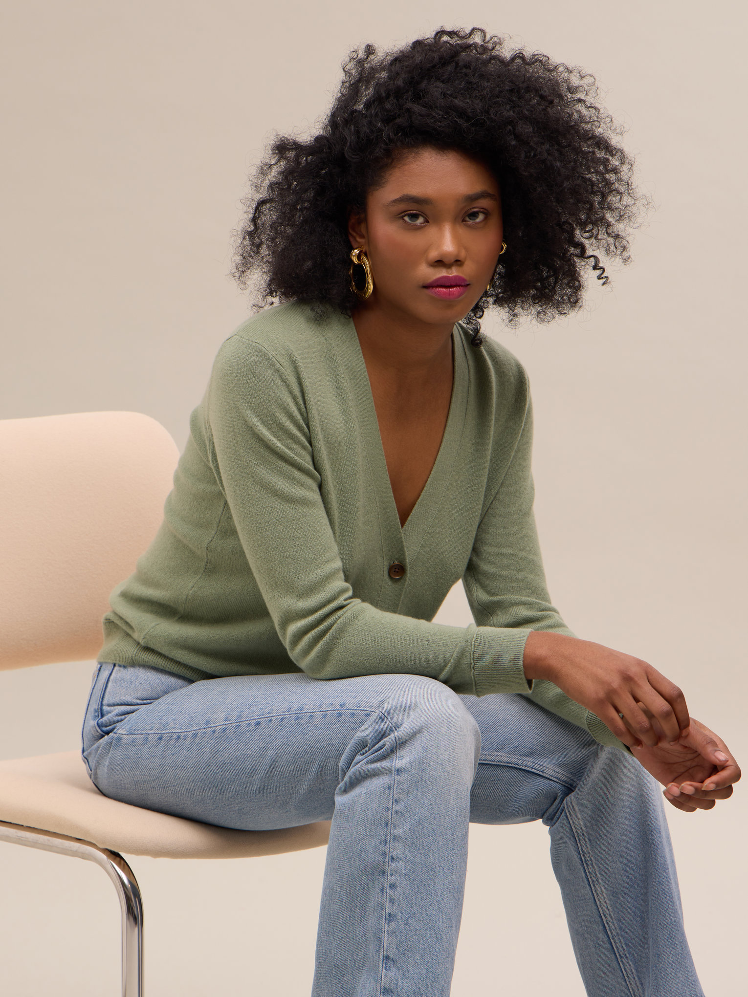 Toby - Peacock sage green 100% cashmere cardigan for women | Hircus